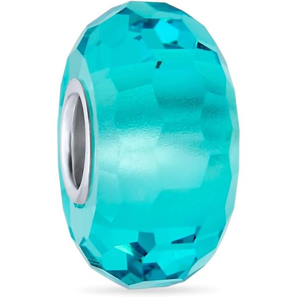 商品名[Bling Jewelry] 固体半透明なアクアブルーのFaceted Muranoガラス.925の純銀製の中心のスペーサーのビードは女性のティーンのためのヨーロッパの魅力のブレスレットに合いますSolid Translucent ...
