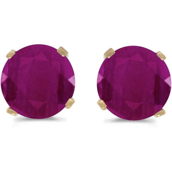商品名1カラット重量 天然 ラウンドカット ルビー スタッドピアス 14k イエローゴールド1 Carat Total Weight Natural Round Ruby Stud Earrings Set in 14k Yellow Go...