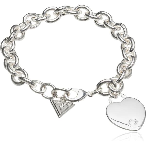 商品名GUESS 「ベーシック」Gロゴハートリンクブレスレット, 金属GUESS ""Basic"" Silver G Logo Heart Link Bracelet, 7.5""ブランド：GUESS商品サイズ：One Size高さ：1....