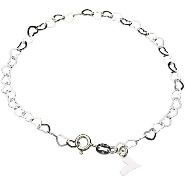 商品名Sterling Silver Flat Heart Link Charm Bracelet Nickel Free Chain Italy, 19cmSterling Silver Flat Heart Link Charm Bra...
