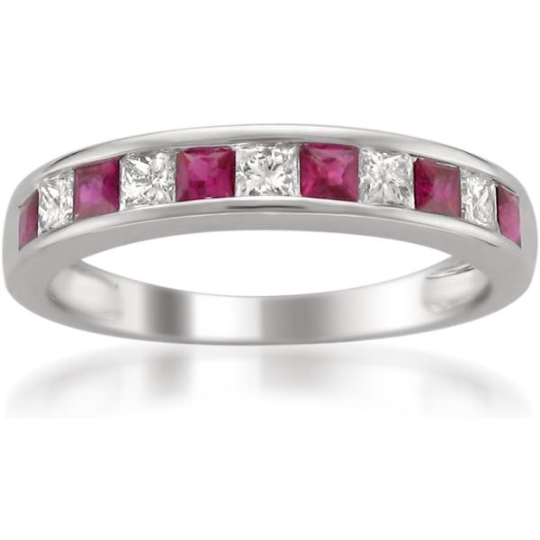 商品名14 Kホワイトゴールドプリンセスカットダイヤモンドとレッドルビー結婚指輪リング( 5 / 8 cttw , H - I、i1 - i2 )La4ve Diamonds 0.55 Carat Channel-Set Princess-...