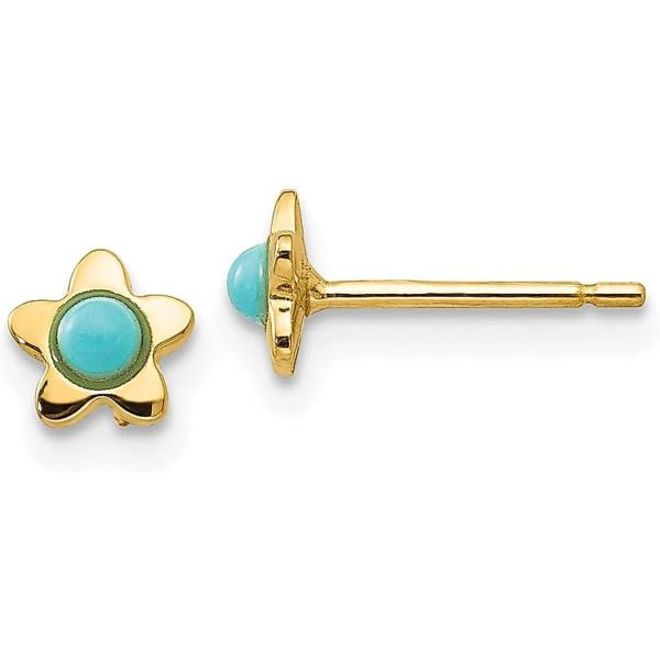 商品名14K イエローゴールド ブルー ターコイズ スター ポスト スタッド イヤリング ボール ボタン 天体 ファインジュエリー 女性へのギフトに, クリスタル 石材 イエローゴールド ターコイズ, ターコイズ14k Yellow Gol...