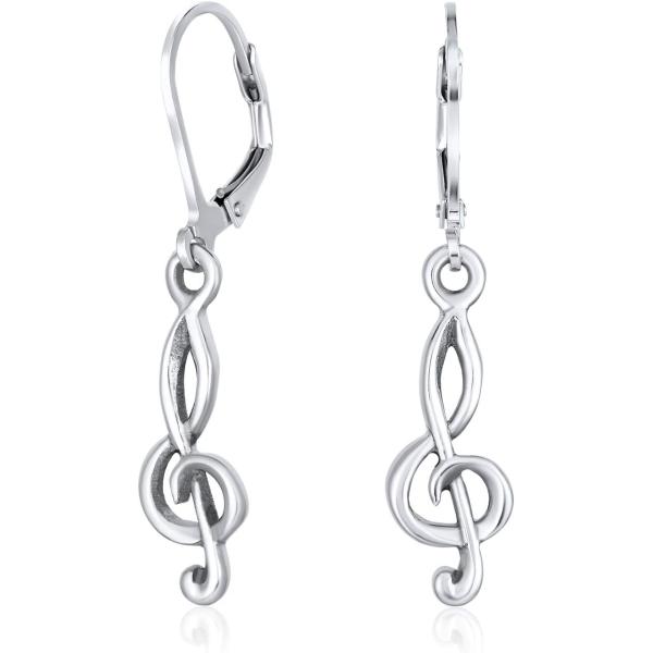 商品名音楽教師学生歌手トレブル クレフ ミュージカル ノート レバー バック ダングル ピアス女性 10 代 .925 スターリング シルバーMusic Teacher Student Singer Treble Clef Musical ...