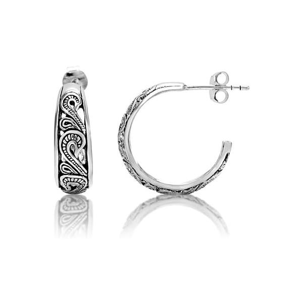 商品名925 Oxidised Sterling Silver Filigree Bali Inspired Half Hoop Post Earrings Women Jewellery - Nickel Free925 Oxidized...