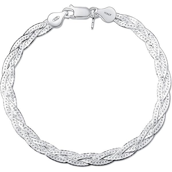 商品名[Amberta] シルバー925 ヘリングボーンチェーン ブレスレット 幅5mm 長さ 19 cm (19cm)Amberta Women's 925 Sterling Silver Braided Herringbone Chai...