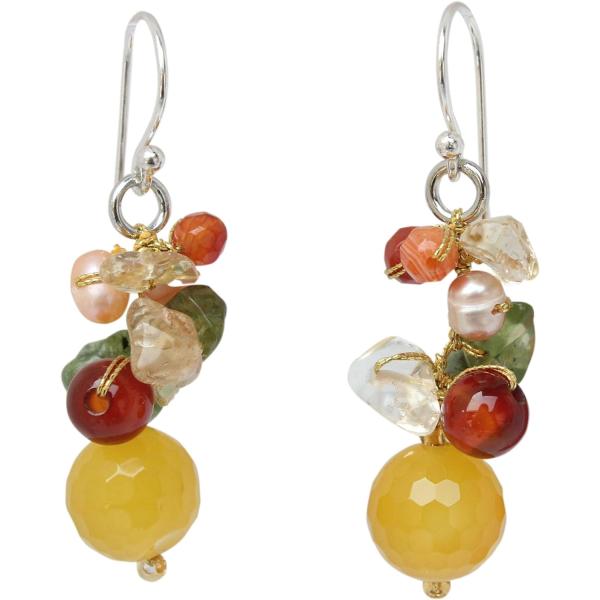 商品名Novica multi-gemクォーツ養殖淡水真珠スターリングシルバークラスタイヤリング' Sunshine Love 'NOVICA Artisan Handmade Cultured Freshwater Pearl Citri...