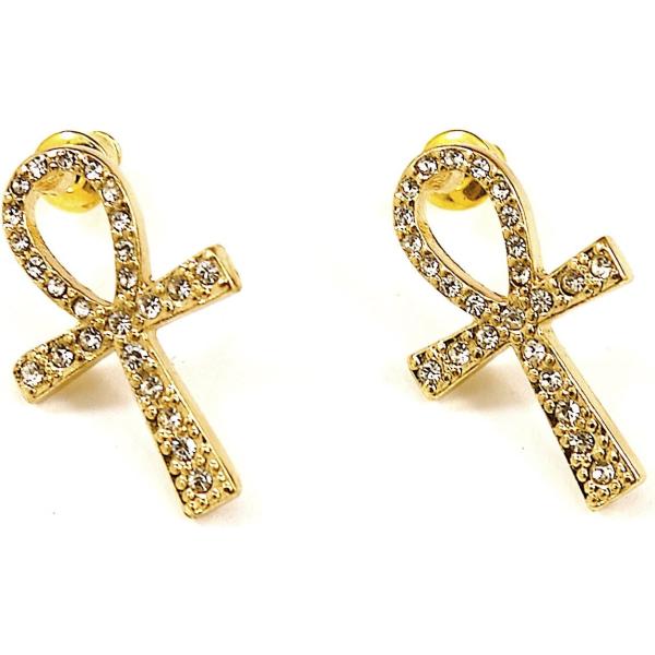 商品名Gwood AnkhイヤリングIced Outゴールドカラーポストスタイル正SpiritエジプトGWOOD Ankh Earrings Gold Color Post Style Positive Spirit Egyptianブラン...