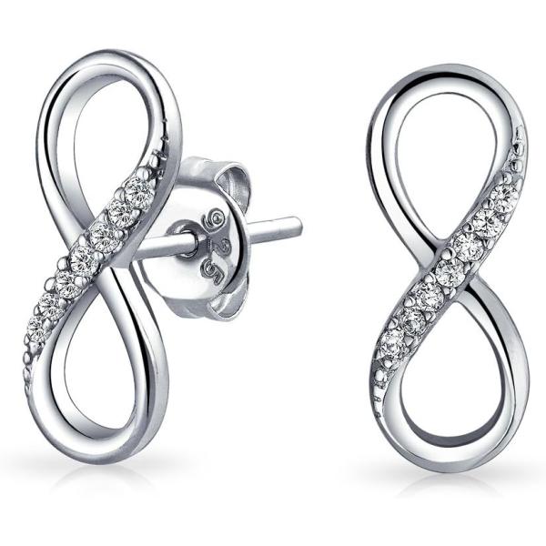 商品名古典的なキュービックジルコニア永遠 CZ アクセント舗装ロマンチックな愛の結び目のシンボル永遠無限スタッド ピアス女性 10 代ガール フレンド .925 スターリング シルバーのためClassic Cubic Zirconia Et...