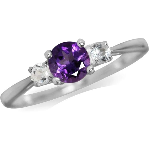 商品名Silvershake プチ天然アフリカンアメジストとホワイトトパーズ 925スターリングシルバーリング, スターリングシルバー, アメジストSilvershake Petite Natural African Amethyst an...