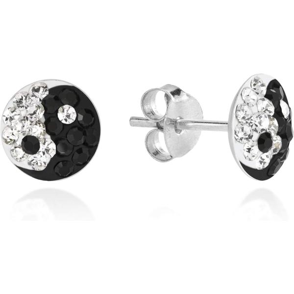 商品名陰陽 バランス スパークル 7mm キュービックジルコニア .925スターリングシルバー スタッドピアスAeraVida Yin Yang Balance Sparkle 7 mm Cubic Zirconia .925 Sterli...