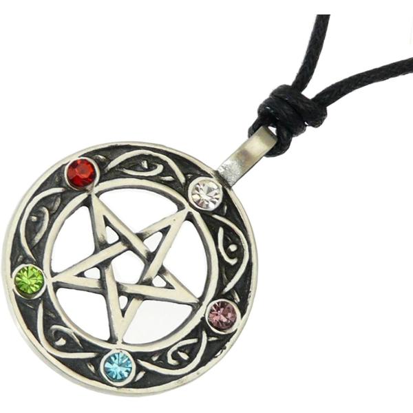商品名ウィッカンピューターペンダント 調整可能なブラックコードネックレスNG Wiccan Pewter The Pentacle Of Life Druids Tree Pendant On Adjustable Black Cord N...