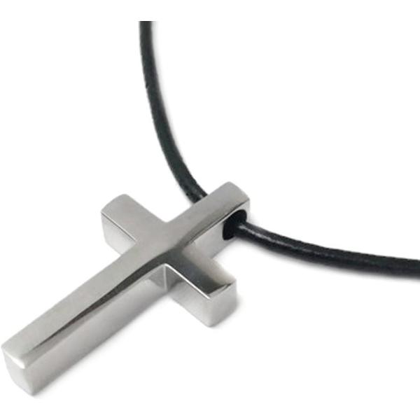商品名小さなシンプルなステンレススチールクロスペンダントネックレスon 16、18、20、22、24インチブラックレザーコードLoralyn Designs Small Simple Stainless Steel Cross Pendan...