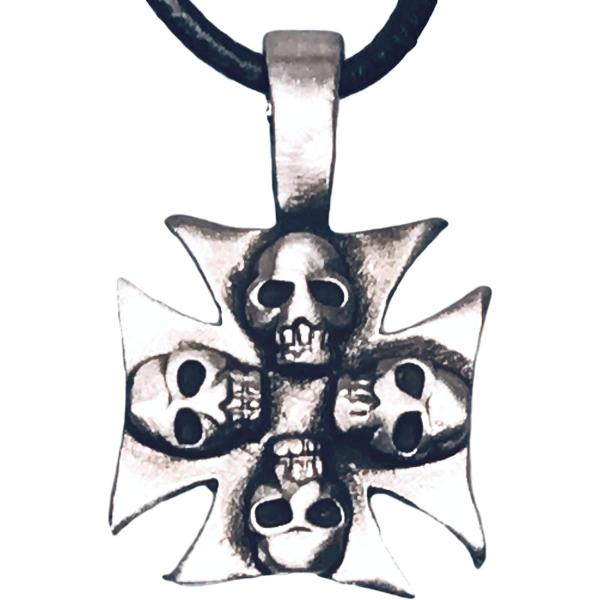 商品名ピューターIron Cross with SkullsペンダントレザーネックレスTrilogy Jewelry Pewter Iron Cross with Skulls Pendant on Leather Necklaceブランド...