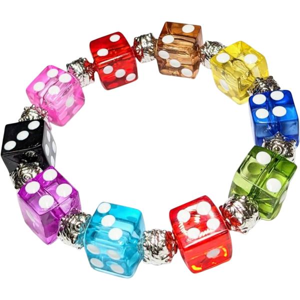 商品名Linpeng IUP-21-5R 手描きダイス アクリルビーズ ストレッチブレスレット レッド IUP-21-5Dice Bracelet, Casino Bracelet For Women, Bunco Bracelet Gif...