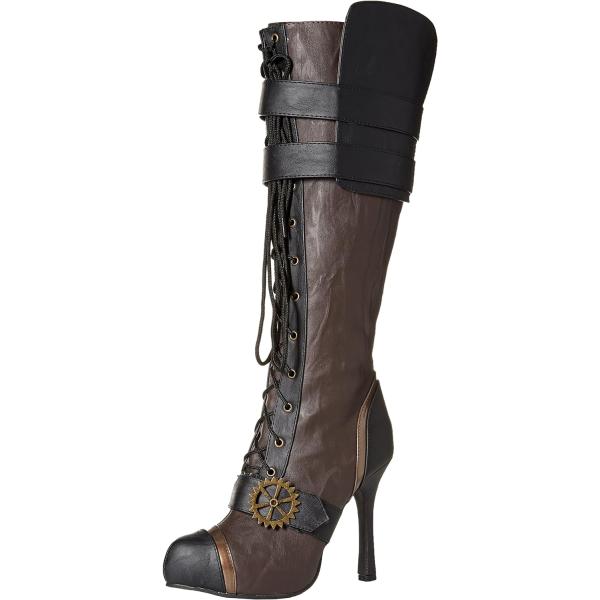 商品名Ellie Shoes レディース US サイズ: 8 B(M) US カラー: ブラウンEllie Shoes Women's 420 Quinley 4"" Knee High Steampunk Boot with Laces,...