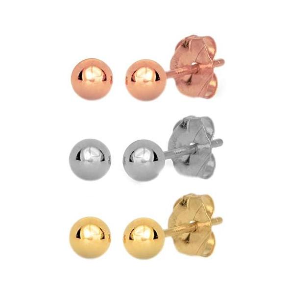 商品名jewelstop 14 Kリアルイエローホワイトローズゴールド4 mmボールスタッドイヤリング3ペアセット摩擦Backs14k Real Yellow White Rose Gold 4mm Ball Stud Earrings 3...