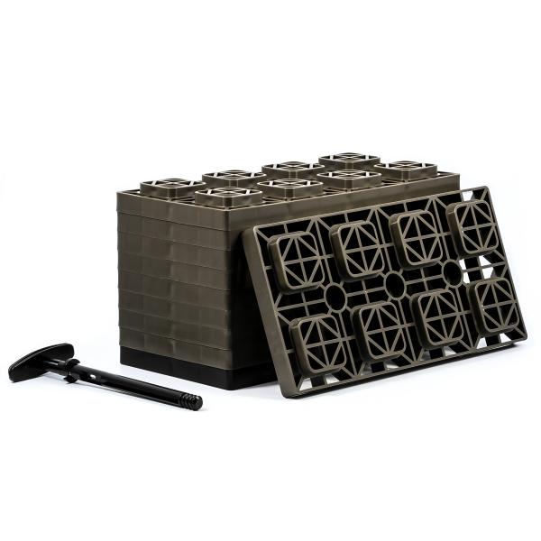 商品名: Camco デュアルタイヤの締め4x2のレベリングブロック、インターロッキング・デザインは、System、ブラウン(10パック)を有するセキュアT型ハンドル含まれ、所望の高さまでスタッキングできます Camco - 21025 F...