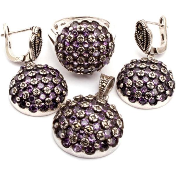 商品名gem-insideセミRubyパープルガラスボールアンティーク調TibetenシルバーリングイヤリングペンダントGEM-Inside Semi Sapphire Amethyst Glass Round Antiqued Tibet...