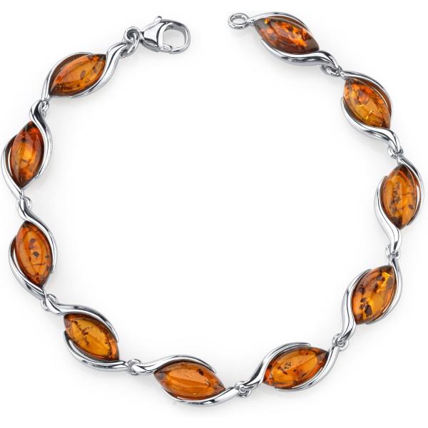商品名Baltic amberブレスレットスターリングシルバーコニャック色マーキス形PEORA Genuine Baltic Amber Floating Marquise Twist Bracelet for Women 925 Ster...