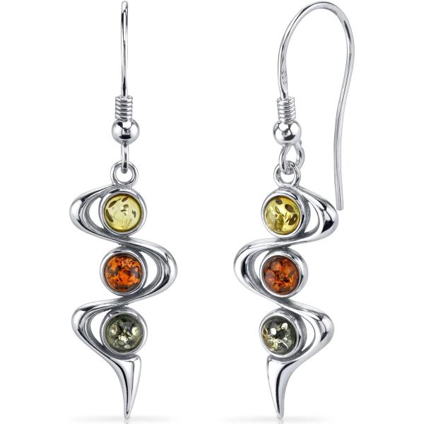 商品名Peora 本物のバルト海琥珀ペンダントネックレスとピアス スターリングシルバー 3つの石 豊かなコニャック ハニーとオリーブグリーン, スターリングシルバー ジェムストーン, アンバーPeora Genuine Baltic Amb...