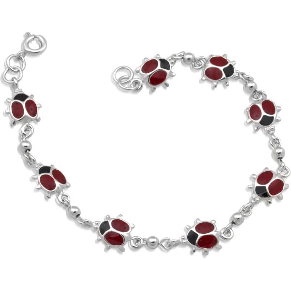商品名WithLoveSilver 925スターリングシルバーレッド8エナメルLadybugsリンクブレスレット7.5 ""WithLoveSilver 925 Sterling Silver Red 8 Enamel Ladybugs L...