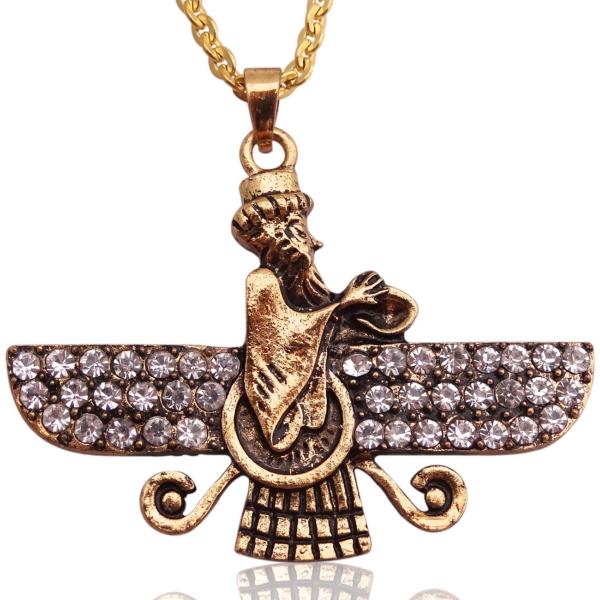 商品名Asoodehdelan ラージゴールドPtクリスタルファルヴァハールネックレス イランアート ペルシャゾロアスター人ギフト イラン・ファロハール LAsoodehdelan Large Gold Pt Crystal Farvaha...