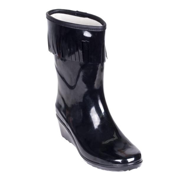 商品名: [Forever Young] レディース US サイズ: 9 B(M) US カラー: ブラック Forever Young Women Rain Boots, Short Rubber Wedged Boots with Fr...
