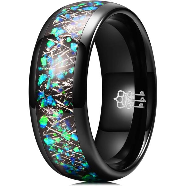 商品名THREE KEYS JEWELRY メンズ レディース タングステンリング 8mm 4mm ギャラクシーシリーズ 人工オパールインレー 結婚指輪, 非貴金属, ジェネリックTHREE KEYS JEWELRY Men Wedding...