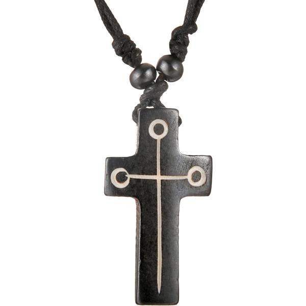 商品名ハンドメイド 彫刻 OX ボーン ブラックカラー クロスペンダントネックレス 麻ロープ サイズ変更可能HZMAN Handmade Carved OX Bone Black Color Cross Pendant Necklace H...