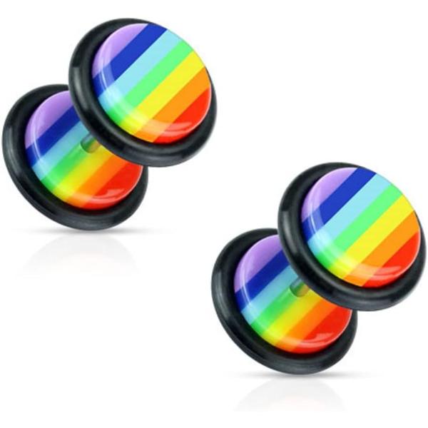 商品名16GA レインボーストライプ ゲイプライド フェイクチータープラグイヤリング ペアで販売Pierced Owl 16GA Rainbow Striped Gay Pride Fake Cheater Plugs Earrings, ...