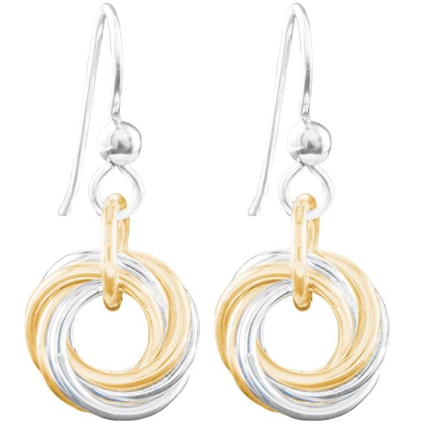 商品名Dainty Two-Tone Love Knot Dangle Earrings with Mixed 14K Gold-Filled and 925 Sterling Silver Circles Everyday Jewelry...