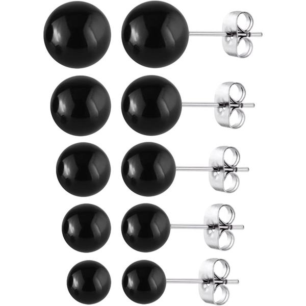 商品名(2) 5 Pairs Black) - Jewelrieshop Faux Pearl Stud Earrings 5 Pairs, Stainless Steel Hypoallergenic Starter Set for Wo...