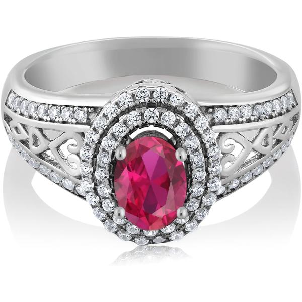商品名[Gem Stone King] 1.36カラット シンセティック ルビー 指輪 リング レディース シルバー925 7月 誕生石Gem Stone King 925 Sterling Silver Red Created Ruby ...