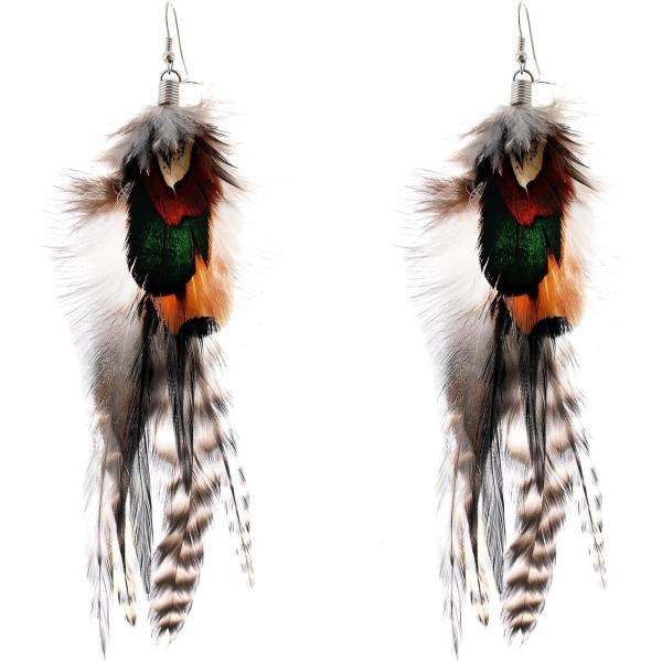 商品名Lureme ボヘミアンスタイル マルチカラー キジの羽 ダングルイヤリング レディース ガールズ (02004768)Lureme Bohemian Style Multicolor Pheasant Feathers Dangle...