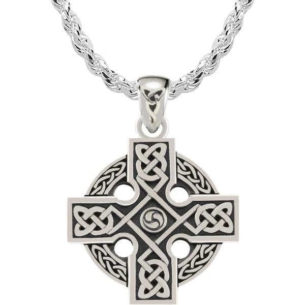 商品名新しい0.925スターリングシルバーアイルランドケルト模様1クロスペンダントネックレス シルバーUS Jewels Men's New 925 Sterling Silver Irish Celtic Knotwork Cross P...