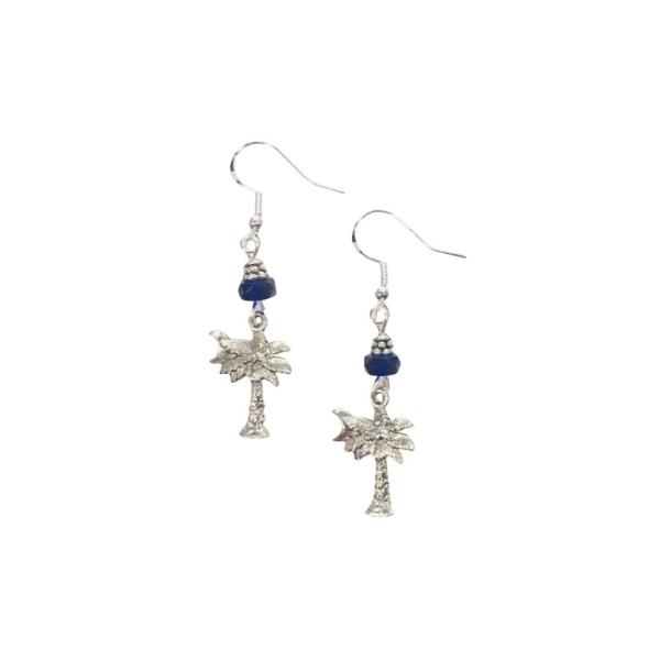 商品名Palmetto Moon or Palm Tree Earrings, the South Carolina state symbol, with cobalt blue faceted crystal accent beads, ...
