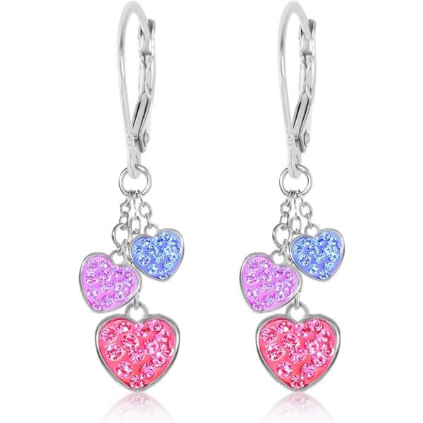 商品名Kidsイヤリング   シルバーとホワイトゴールドトーンハートマルチカラークリスタルイヤリングLeverbacks赤ちゃん、女の子、子供Kids Hoop Earrings, Heart Earrings for Girls, Hyp...