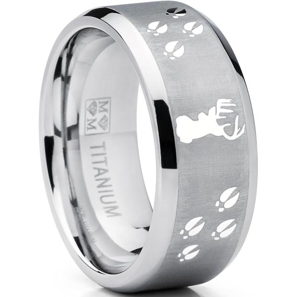 商品名Metal Masters Co. 9mm Sating Finish/高光沢鹿のトラックチタンリング ウェディングバンド アウトドアジュエリー メンズハンティングリングMetal Masters Co. 9MM Sating Fin...