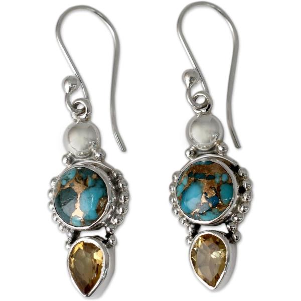 商品名Novica multi-gem Reconstitutedターコイズ。925スターリングシルバーダングルイヤリング&amp;apos; Summer Sunset &amp;apos;NOVICA Artisan Handmade ...