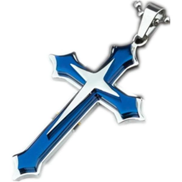 商品名男性と女性の3層チタン鋼クロスペンダントネックレスステンレススチールクロスネックレス ブルーLETSP Men and Women of Titanium Steel Three-Layer Cross Pendant Necklac...
