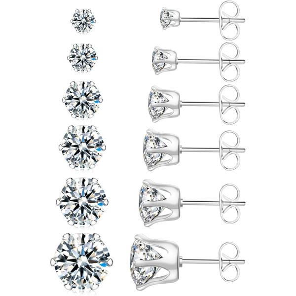 商品名UHIBROS Womens Stainless Steel Stud Earrings Set Hypoallergenic Pierced Cubic Zirconia 6 Pairs 3-8mmUHIBROS 6 Pairs S...