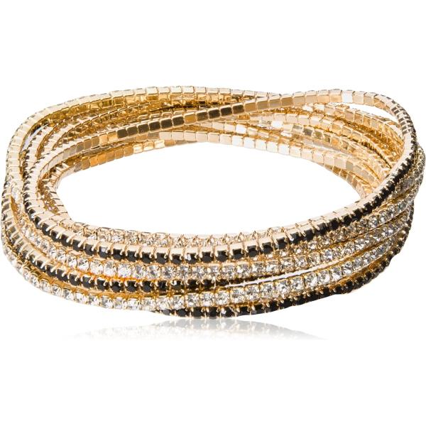 商品名GUESS ""Color Me Pretty ビーズストレッチブレスレット 10点セット One SizeGUESS Goldtone 10 Piece Set with Clear and Black Rhinestone Str...