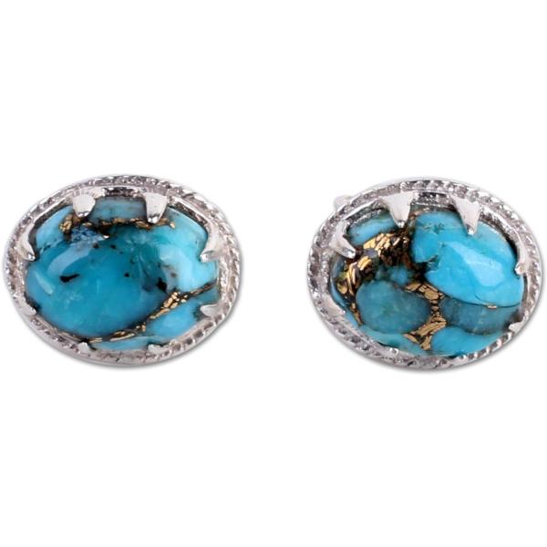 商品名NOVICA オーバルブルー 再構成ターコイズ .925スターリングシルバー スタッドボタンイヤリング 朝 ブルーNOVICA Artisan Handmade .925 Sterling Silver Stud Earrings w...