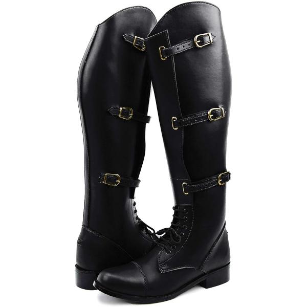 商品名: [FAMMZ] メンズ カラー: ブラック FAMMZ Men's Man MB-1 Fashion Stylish Motorcycle Riding Leather Tall Knee High Boots Color - B...