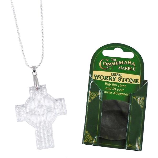 商品名ティペラリークリスタルアイリッシュクロスネックレスとコネマラウォーリーストーン - アイルランド製Tipperary Crystal Irish Cross Necklace and Connemara Worry Stone - M...