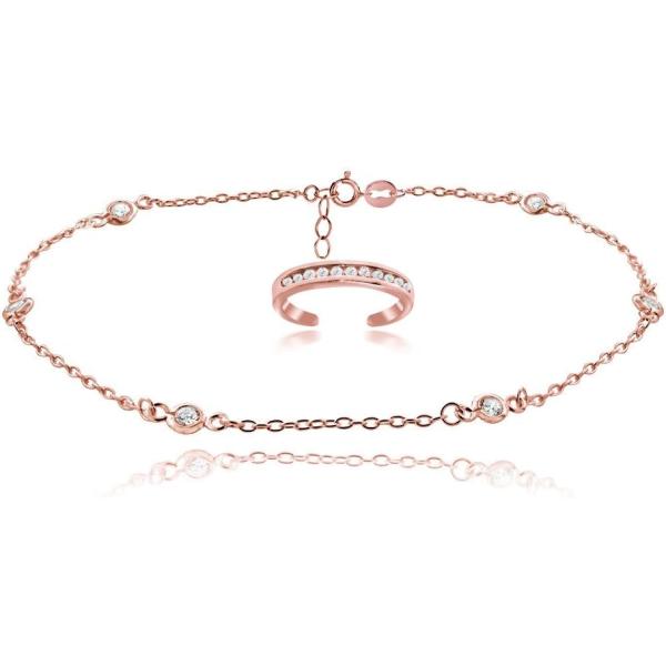 商品名Hoops &amp; Loopsローズゴールドトーンoverスターリングシルバーキュービックジルコニアアンクレットとつま先リングセットHoops &amp; Loops 925 Sterling Silver Cubic Zirco...