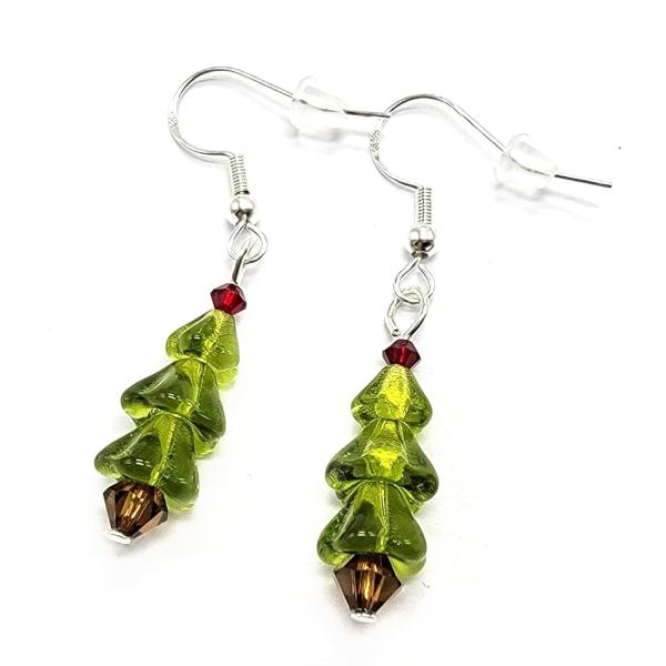 商品名iature Christmas Tree Earrings Czech Glass .925 Sterling Silver Hooks Whimsical Holiday JewelryMiniature Christmas Tr...