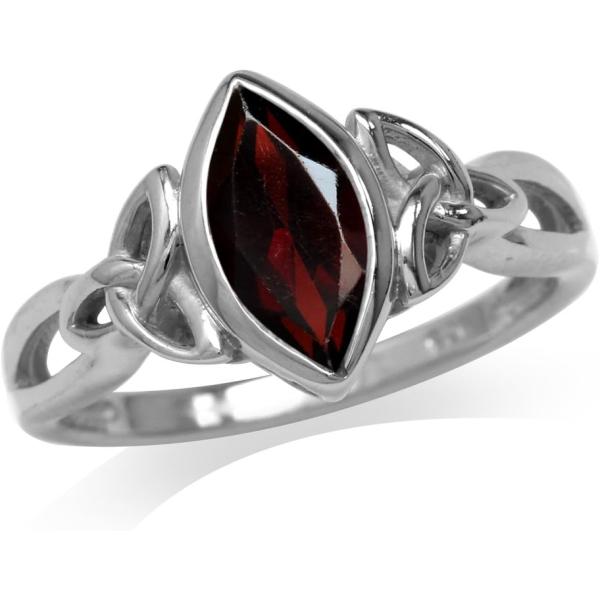 商品名1.19 CT。天然ガーネットホワイトゴールドメッキ925スターリングシルバーTriquetraケルトノットソリティアリングSilvershake 1.19ct. Natural Garnet White Gold Plated 92...