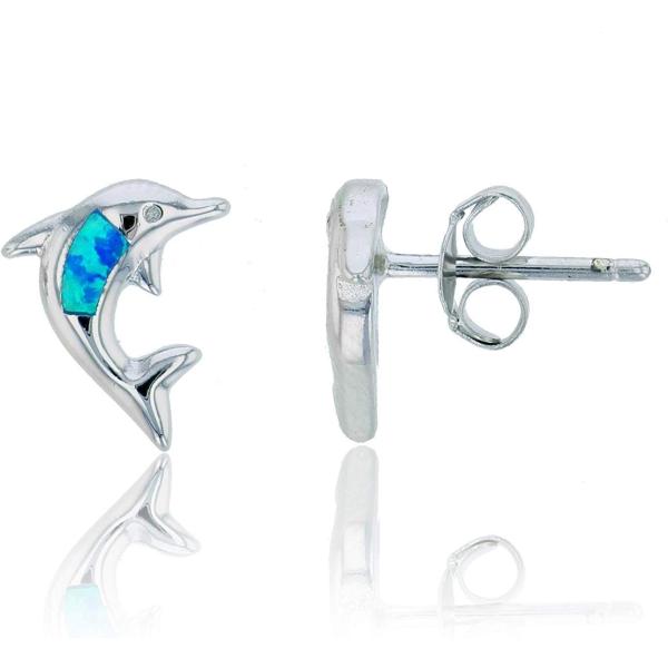 商品名スターリングシルバー作成オパールドルフィンスタッドDECADENCE Rhodium Polished Created Opal Stud Earrings for Women and Girls | Dolphin 10x10mm ...