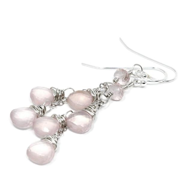 商品名Rose Quartz Earrings Dangle Pale Pink Waterfall Briolettes Sterling Silver Gemstones Cascade 2.1 Inchesブランド：Aerides D...